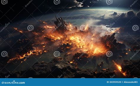 Satellite View Of A Giant Meteor Crashing Into Earth Stock Illustration Illustration Of Meteor