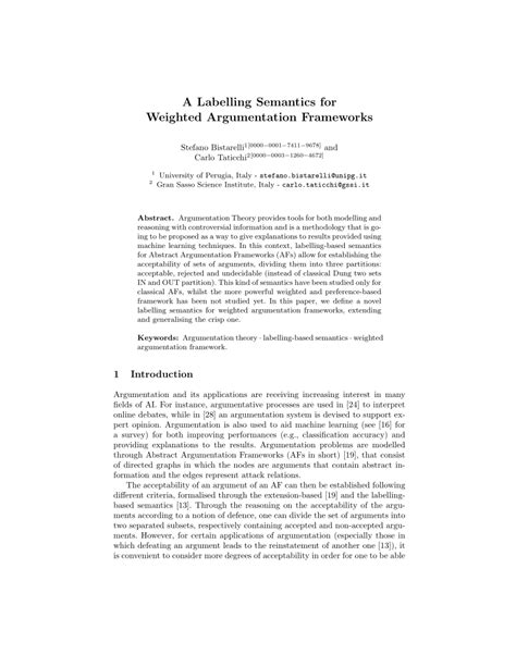 Pdf A Labelling Semantics For Weighted Argumentation Frameworks