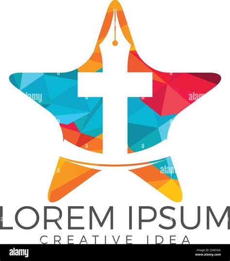 Star Christian Church Vector Logo Design Crucifixion And Pen Nib Icon