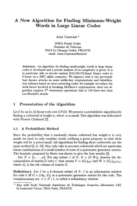 Pdf A New Algorithm For Finding Minimum Weight Words In Large Linear