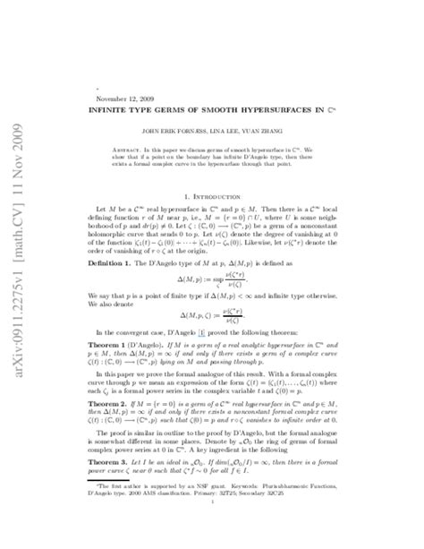 Pdf Infinite Type Germs Of Smooth Hypersurfaces In Mathbb C N