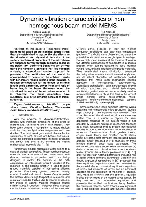Pdf Dynamic Vibration Characteristics Of Non Homogenous Beam Model Mems