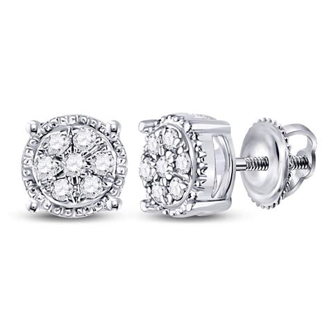 10kt White Gold Womens Round Diamond Flower Cluster Earrings 16 Cttw