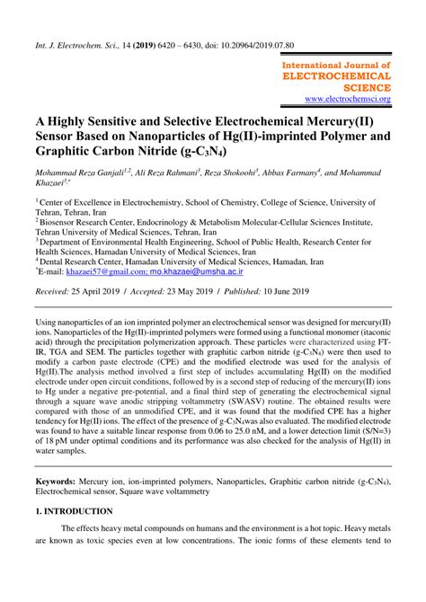 Pdf A Highly Sensitive And Selective Electrochemical Mercury Ii Sensor Based On Nanoparticles