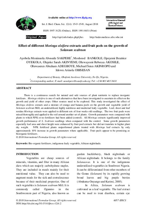 Pdf Effect Of Different Moringa Oleifera Extracts And Fruit Peels On