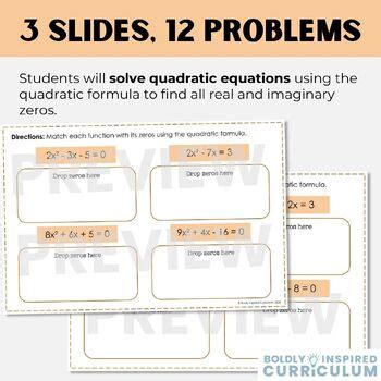 Solving Quadratic Equations Card Sort Activity For The Quadratic Formula