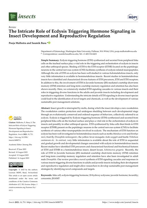 Pdf Insects The Intricate Role Of Ecdysis Triggering Hormone