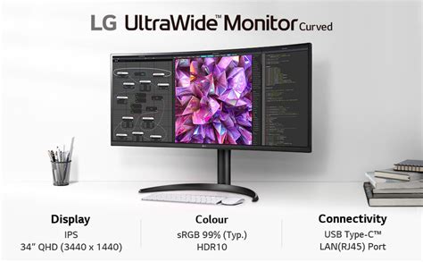 LG UltraWide PC Monitor Curved 34WQ75C 34 Inch 21 9 QHD 1440p IPS Display SRGB 99 Typ