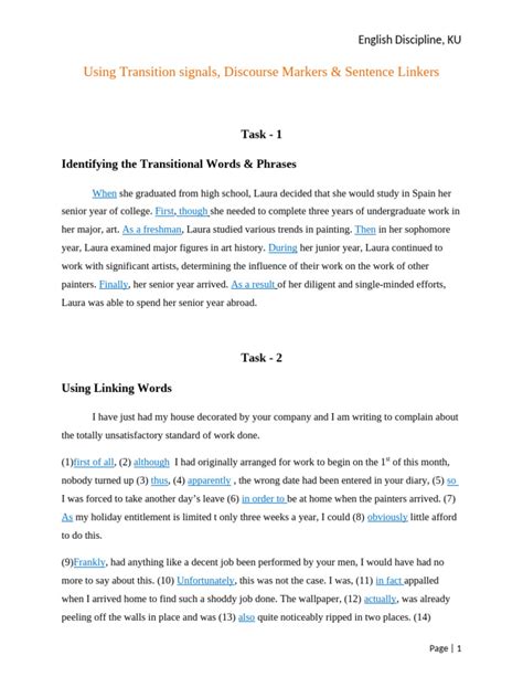 Using Transition Signals Discourse Markers And Sentence Linkers Pdf