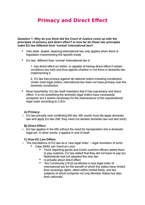 Primacy And Direct Effect Primacy And Direct Effect Question 1 Why Do You Think Did The Court