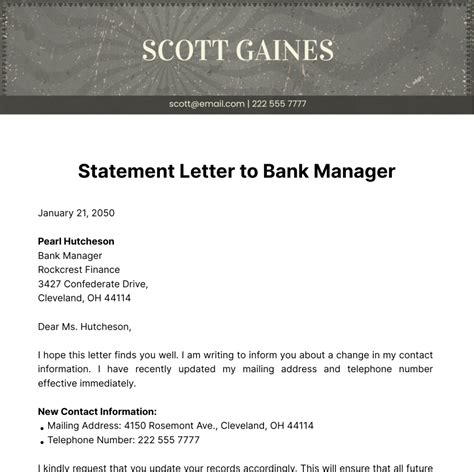 Free Statement Letter To Bank Manager Template To Edit Online