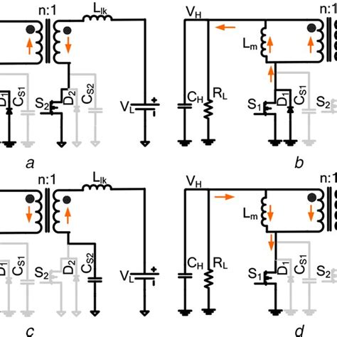 equivalent circuit of operating modes in boost direction for the