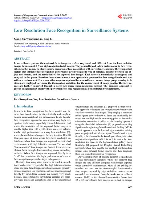 Pdf Low Resolution Face Recognition In Surveillance Systems