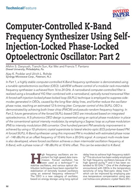Computer Controlled K Band Frequency Synthesizer Using Self Injection Locked Phase Locked