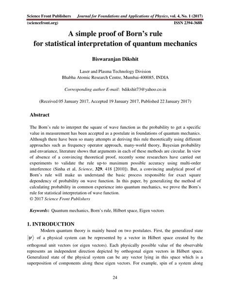 Pdf A Simple Proof Of Borns Rule For Statistical Interpretation Of