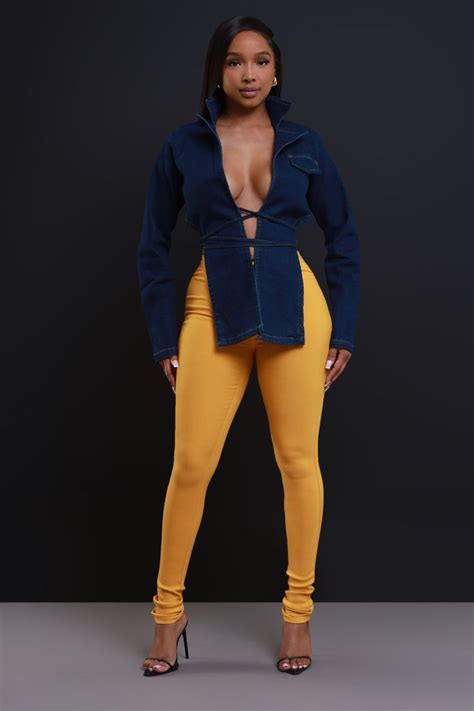 Status Symbol Cropped Denim Wrap Top Dark Wash Girls Fashion Tops