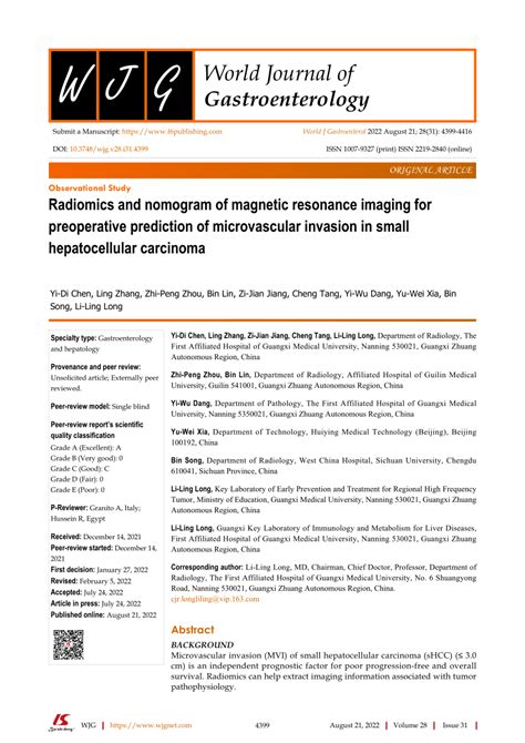 Pdf Radiomics And Nomogram Of Magnetic Resonance Imaging For Preoperative Prediction Of