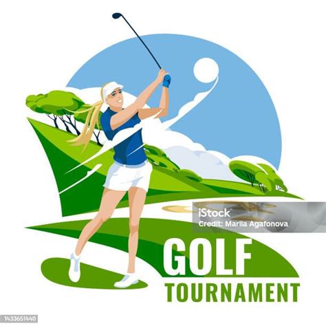 여성 골퍼가 밝은 녹색 골프 코스에서 샷을합니다 프로 스포츠 및 취미 챔피언십과 경쟁 벡터 플랫 일러스트 레이 션 골프 선수에 대한 스톡 벡터 아트 및 기타 이미지 Istock
