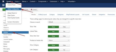 Joomla Articles Options Configuration AS Blog