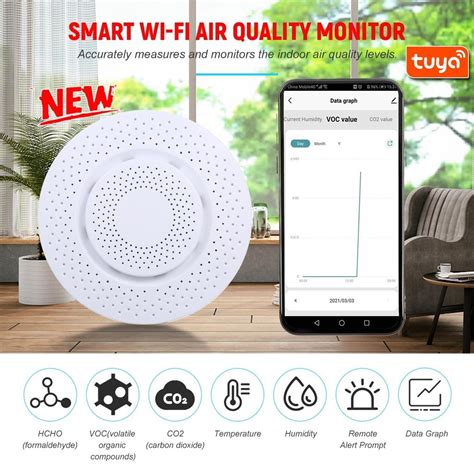 Умный Wi-Fi монитор качества воздуха Tuya с сигнализацией приложения и ...