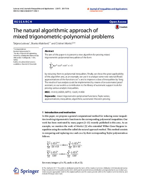 Pdf The Natural Algorithmic Approach Of Mixed Trigonometric Polynomial Problems