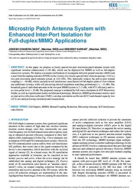 Pdf Microstrip Patch Antenna System With Enhanced Inter Port