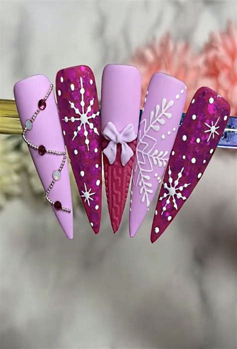 Pretty Purple Snowflake Winter Christmas Nails Design Sweater Nails