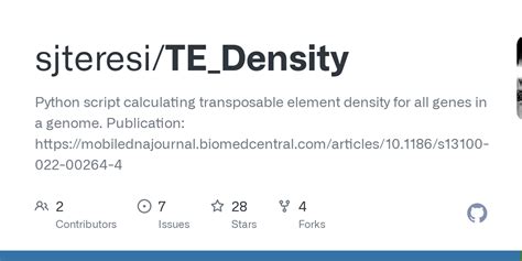 Github Sjteresi Te Density Python Script Calculating Transposable