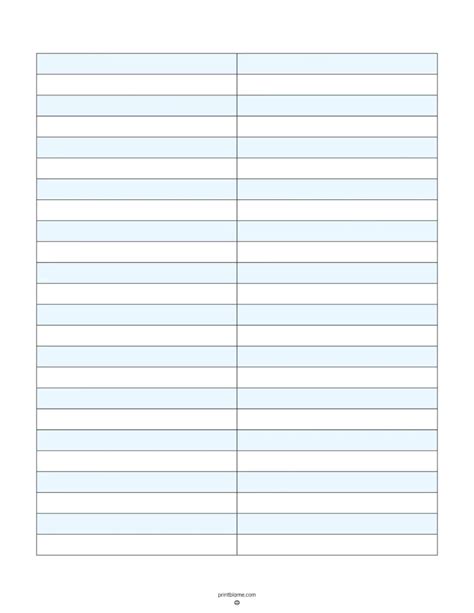 Printable Blank 2 Column Chart Template Free Tables Pdf