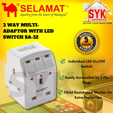 Syk Selamat Sa 32 Sirim 3 Way Multi Adaptor With Led Switch 13a Fuse Adapter Plug Kepala Plug