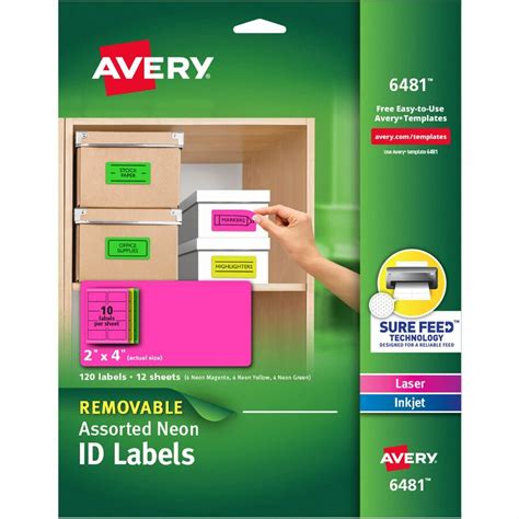 avery® removable multipurpose labels assorted neon 2 x 4 120 labels