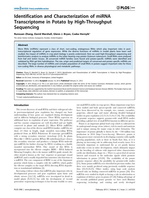 Identification And Characterization Of Mirna Transcriptome In Pottao By