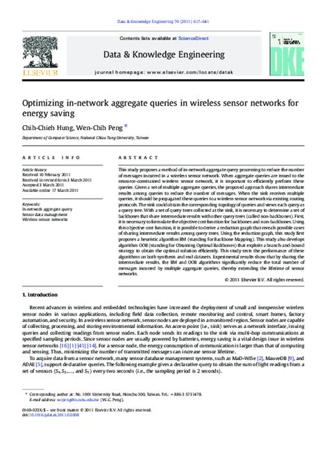 Pdf Optimizing In Network Aggregate Queries In Wireless Sensor Networks For Energy Saving