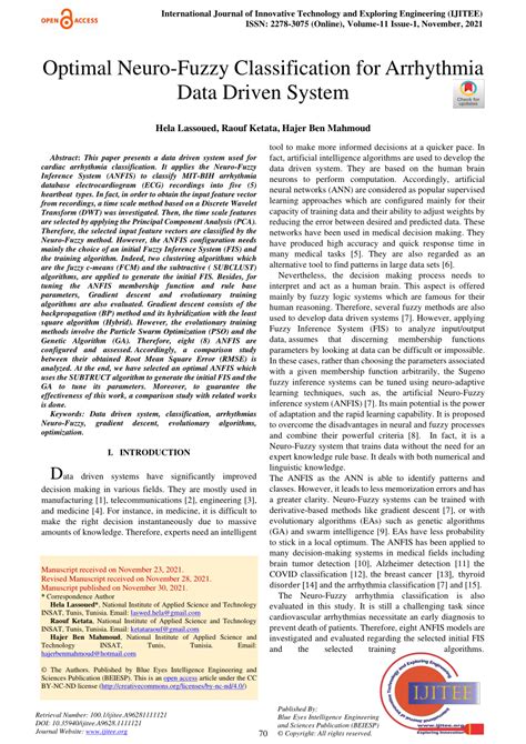 pdf optimal neuro fuzzy classification for arrhythmia data driven system