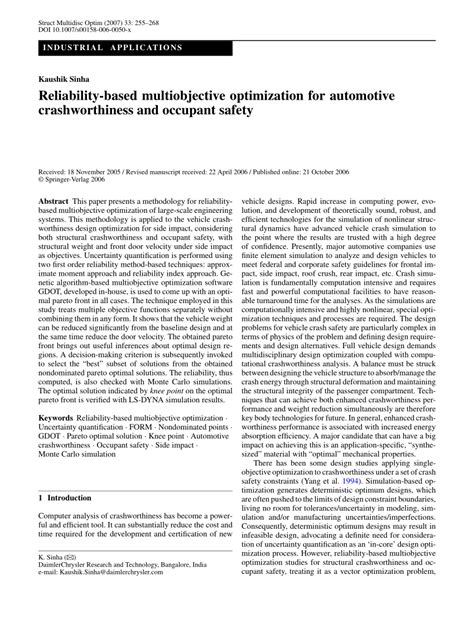PDF Reliability Based Multiobjective Optimization For Automotive Crashworthiness And Occupant