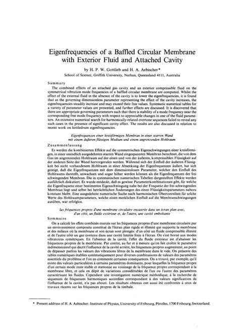 PDF Eigenfrequencies Of A Baffled Circular Membrane With Exterior Fluid And Attached Cavity