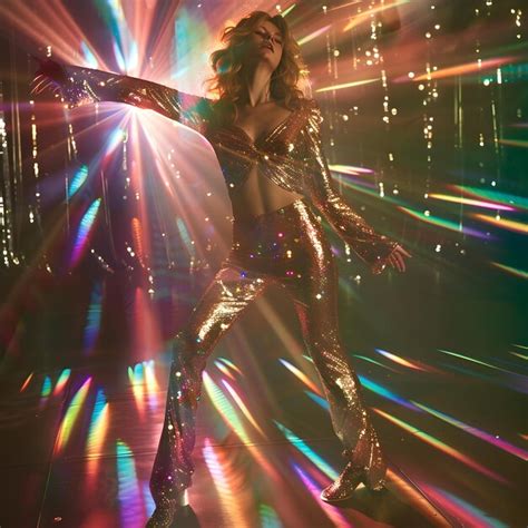 Sexy Young Woman In A Shiny Dress On The Background Of Luminous Rays