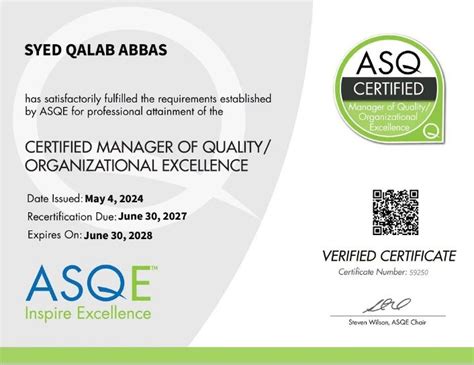 Alhamdulillah I Received My Certificate Of Cmq Oe From Asq Er Abbas Sherazi