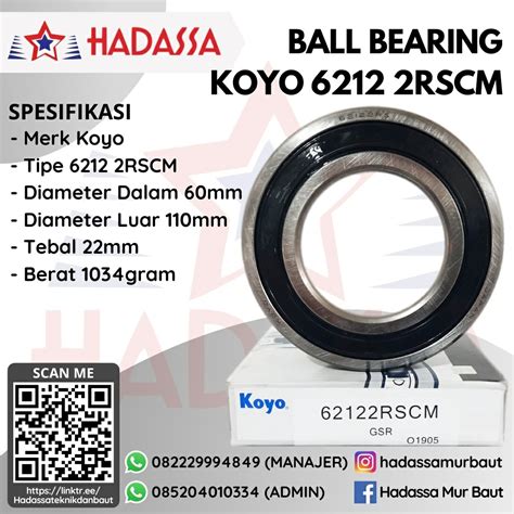 Ball Bearing Koyo 6212 2rscm Hadassa