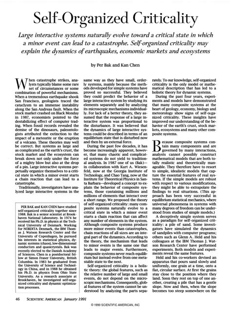 Self Organized Criticality Bak Pdf Earthquakes Force