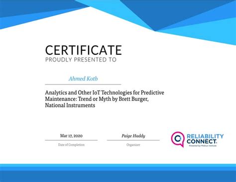 Certificate Of Completion Analytics And Other Iot Technologies For