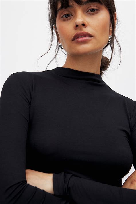 Soft Line Funnel Neck Long Sleeve Top Black Na Kd