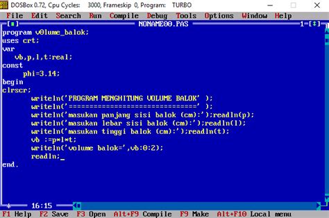 Progam Mencari Volume Balok Menggunakan TURBO PASCAL Indah Syari Dewi