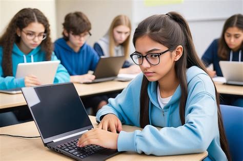 Premium Photo Female High School Student Learning Coding On Laptop