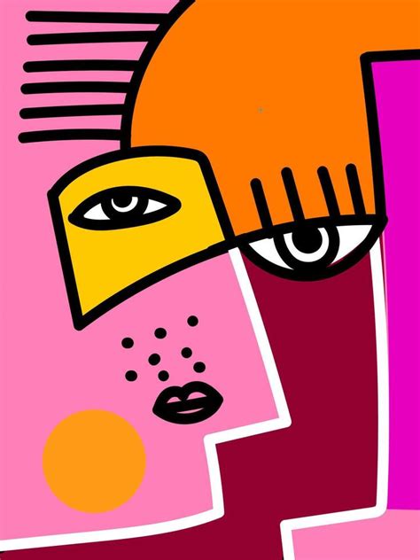 Abstract Face Portrait Man Woman Hand Drawing Vector Illustration Trendy Contemporary Art