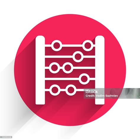 긴 그림자 배경으로 격리 된 흰색 아바쿠스 아이콘 전통적인 카운팅 프레임 교육 표지판 수학 학교 빨간색 원 버튼입니다 벡터 개념에 대한 스톡 벡터 아트 및 기타 이미지