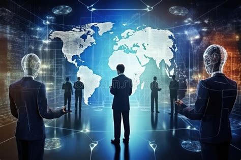 Business People Working And Discuss With Ai Global Network Futuristic By Generative Ai Stock