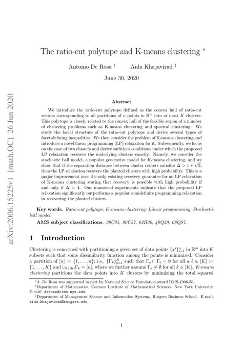 Pdf The Ratio Cut Polytope And K Means Clustering