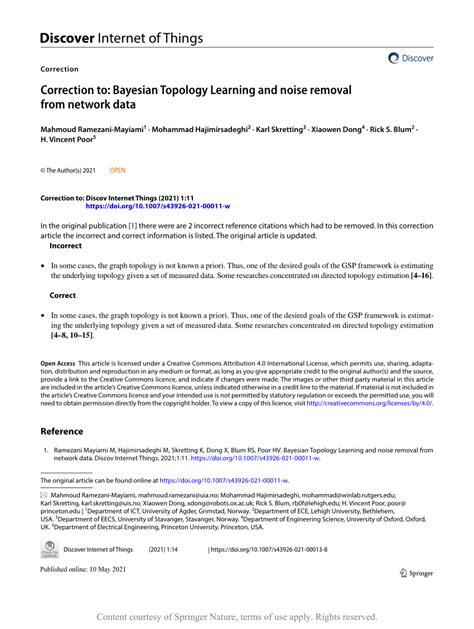 Pdf Correction To Bayesian Topology Learning And Noise Removal From