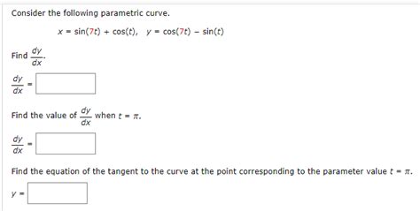 Solved Consider The Following Parametric Curve